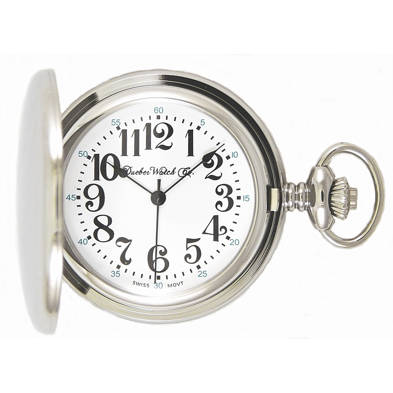 Dueber 312-310 Pocket Watch, Swiss Made Quartz Movement, Chrome Plated ...
