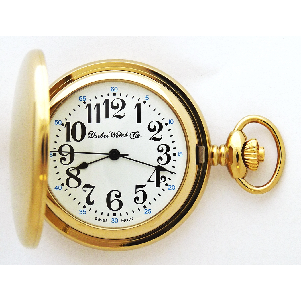 Dueber 412-310 Pocket Watch, Swiss Made Quartz Movement, Gold Plated S ...